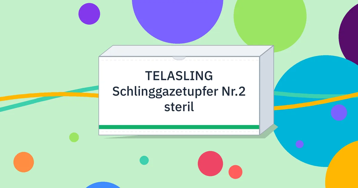 Symbolbild: Packung mit der Aufschrift TELASLING Schlinggazetupfer Nr.2 steril (PZN 07211504) – Verfügbarkeit und Bezug in Apotheken in Frankfurt am Main