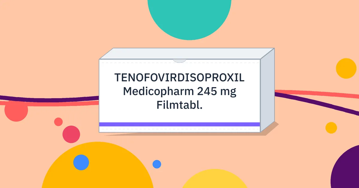 Symbolbild: Packung mit der Aufschrift TENOFOVIRDISOPROXIL Medicopharm 245 mg Filmtabl. (PZN 17215696) – Verfügbarkeit und Bezug in Apotheken in Frankfurt am Main