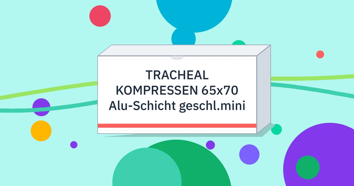 Symbolbild: Packung mit der Aufschrift TRACHEAL KOMPRESSEN 65x70 Alu-Schicht geschl.mini (PZN 03802757) – Verfügbarkeit und Bezug in Apotheken in Frankfurt am Main