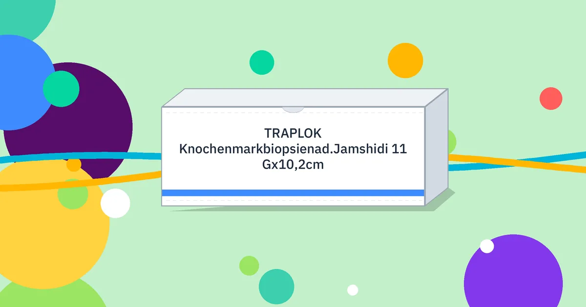 Symbolbild: Packung mit der Aufschrift TRAPLOK Knochenmarkbiopsienad.Jamshidi 11 Gx10,2cm (PZN 02400502) – Verfügbarkeit und Bezug in Apotheken in Frankfurt am Main
