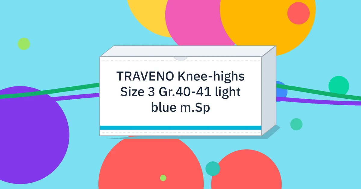 Symbolbild: Packung mit der Aufschrift TRAVENO Knee-highs Size 3 Gr.40-41 light blue m.Sp (PZN 20651745) – Verfügbarkeit und Bezug in Apotheken in Frankfurt am Main