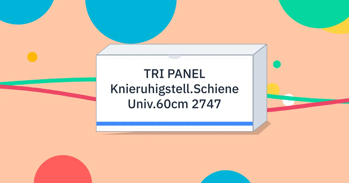 Symbolbild: Packung mit der Aufschrift TRI PANEL Knieruhigstell.Schiene Univ.60cm 2747 (PZN 06643644) – Verfügbarkeit und Bezug in Apotheken in Frankfurt am Main