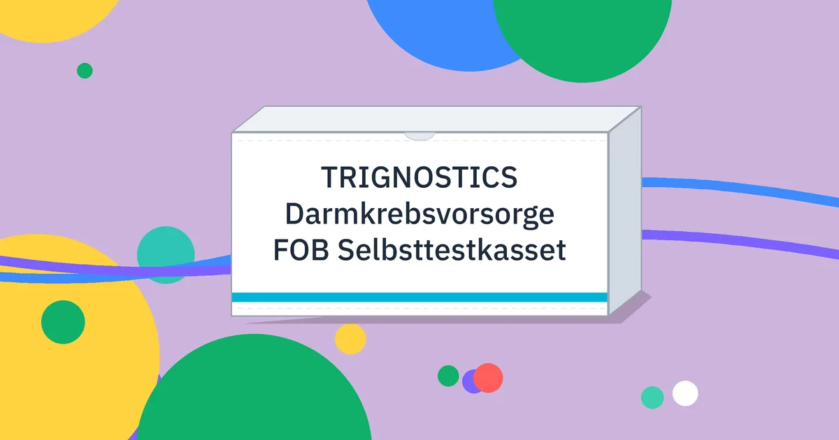 Symbolbild: Packung mit der Aufschrift TRIGNOSTICS Darmkrebsvorsorge FOB Selbsttestkasset (PZN 19182914) – Verfügbarkeit und Bezug in Apotheken in Frankfurt am Main