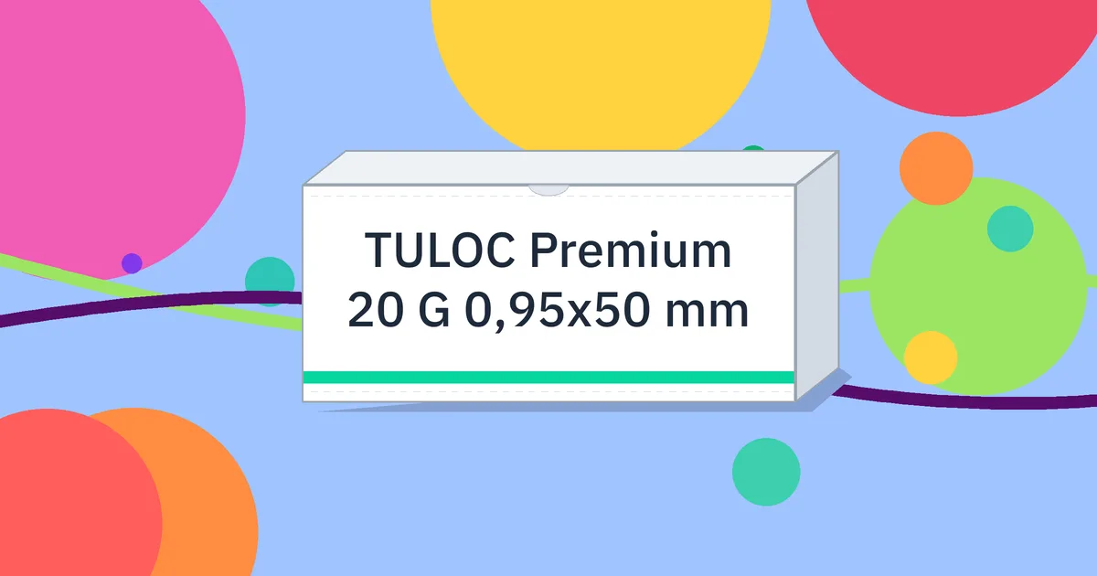 Symbolbild: Packung mit der Aufschrift TULOC Premium 20 G 0,95x50 mm (PZN 20085843) – Verfügbarkeit und Bezug in Apotheken in Frankfurt am Main