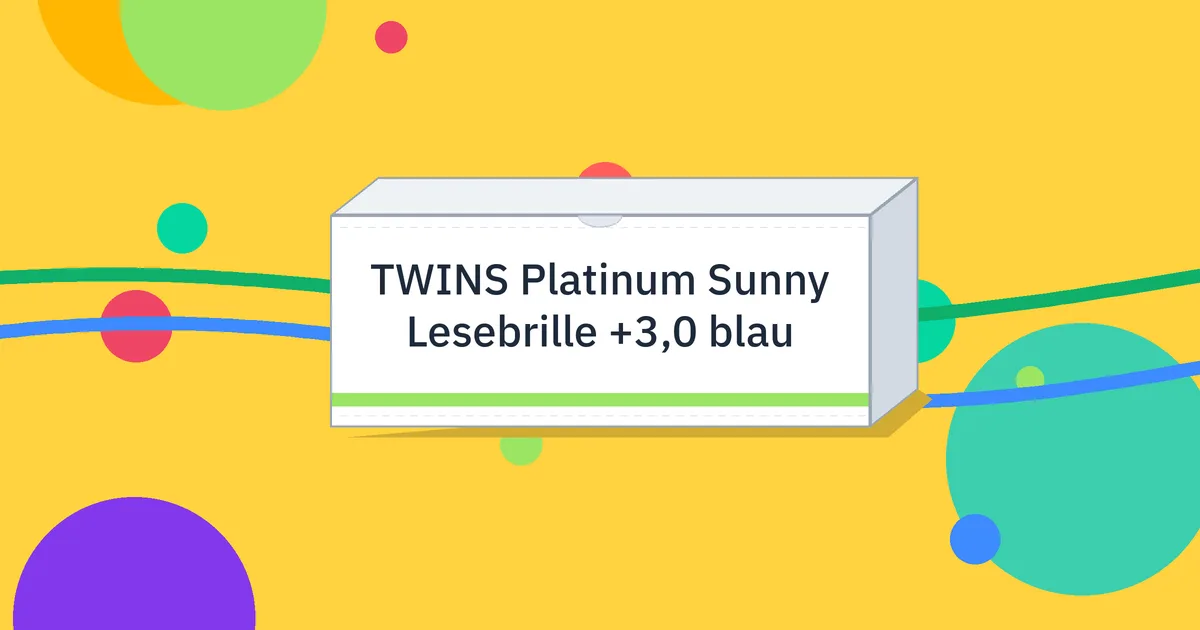 Symbolbild: Packung mit der Aufschrift TWINS Platinum Sunny Lesebrille +3,0 blau (PZN 13343977) – Verfügbarkeit und Bezug in Apotheken in Frankfurt am Main