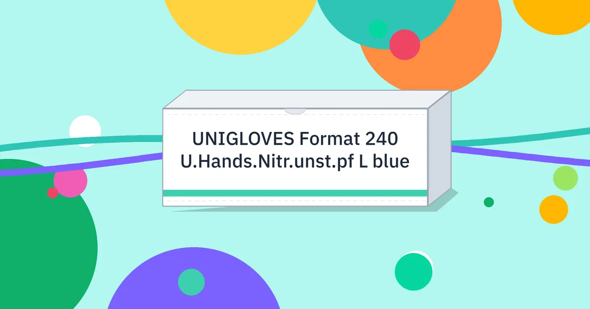 Symbolbild: Packung mit der Aufschrift UNIGLOVES Format 240 U.Hands.Nitr.unst.pf L blue (PZN 18102014) – Verfügbarkeit und Bezug in Apotheken in Frankfurt am Main