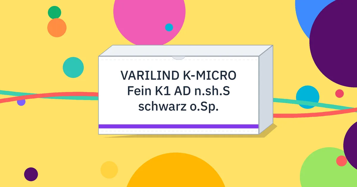 Symbolbild: Packung mit der Aufschrift VARILIND K-MICRO Fein K1 AD n.sh.S schwarz o.Sp. (PZN 20557897) – Verfügbarkeit und Bezug in Apotheken in Frankfurt am Main
