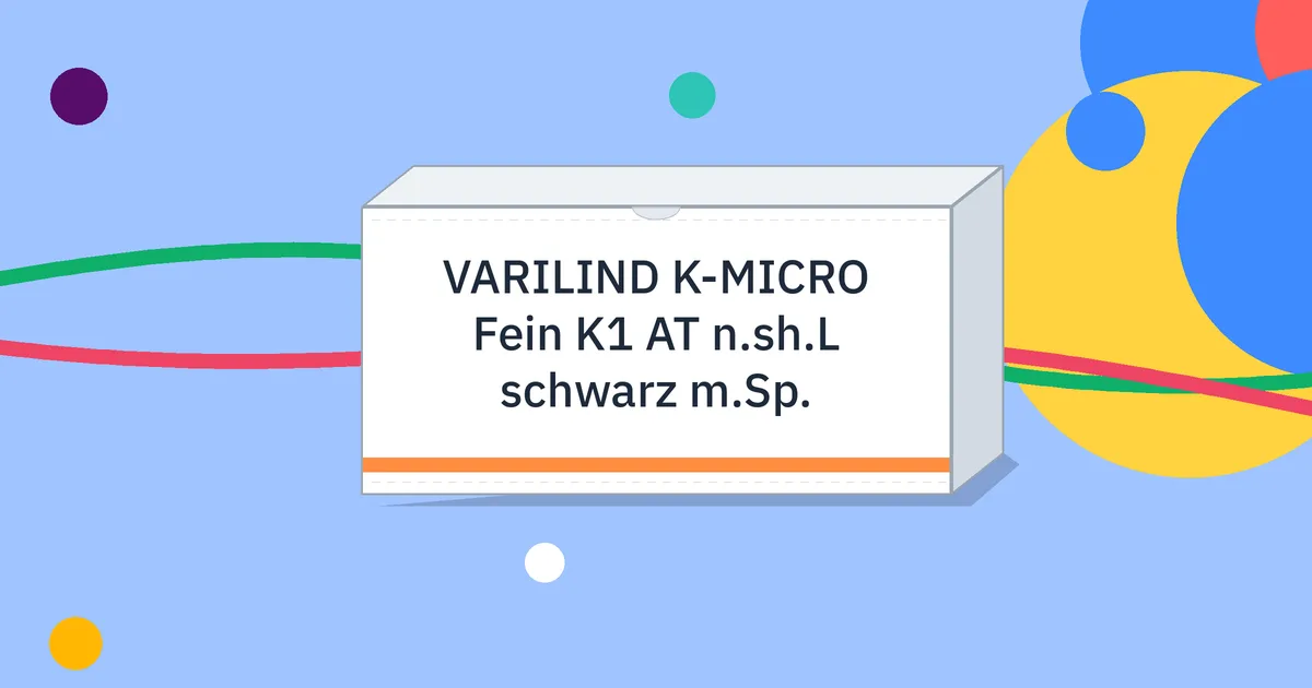 Symbolbild: Packung mit der Aufschrift VARILIND K-MICRO Fein K1 AT n.sh.L schwarz m.Sp. (PZN 20552351) – Verfügbarkeit und Bezug in Apotheken in Frankfurt am Main