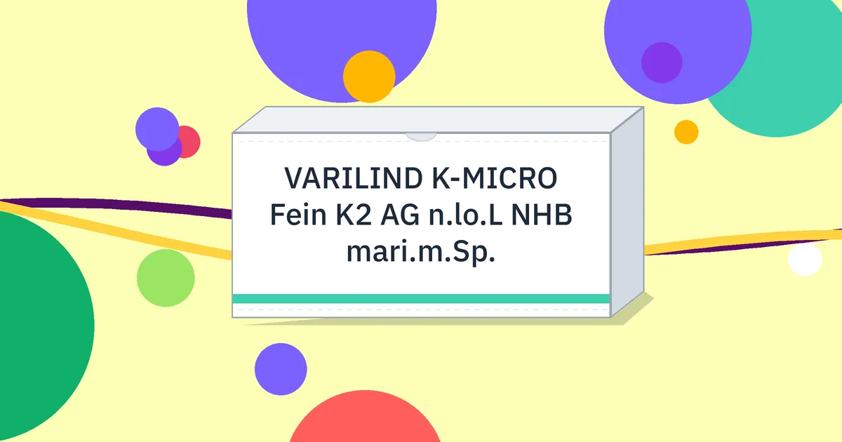 Symbolbild: Packung mit der Aufschrift VARILIND K-MICRO Fein K2 AG n.lo.L NHB mari.m.Sp. (PZN 20556194) – Verfügbarkeit und Bezug in Apotheken in Frankfurt am Main