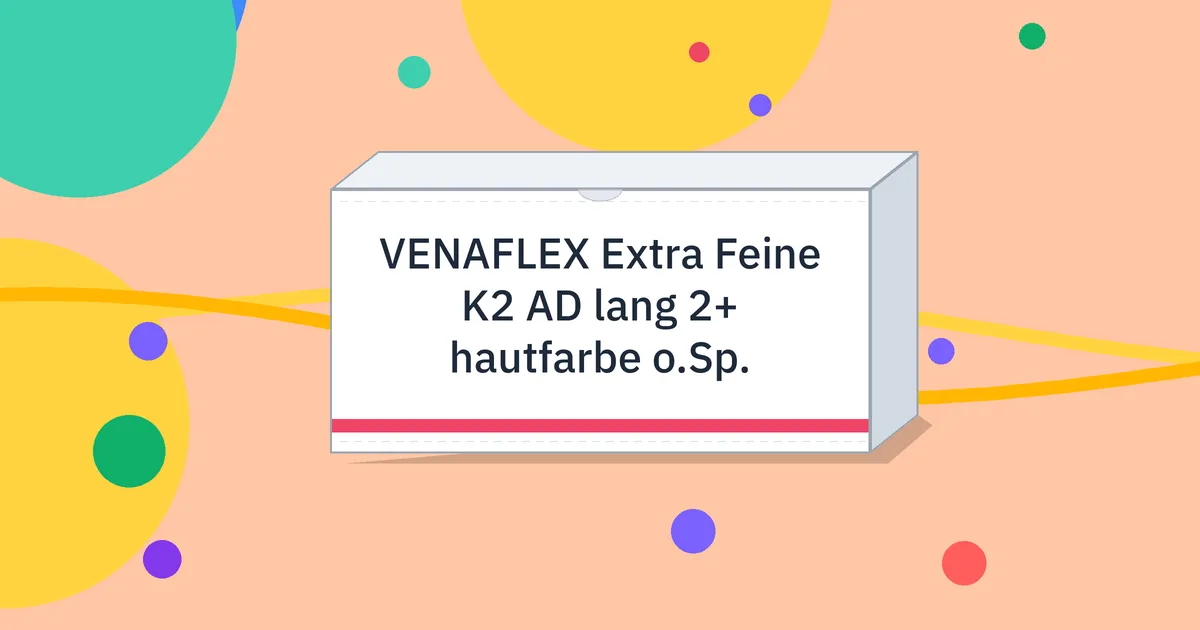 Symbolbild: Packung mit der Aufschrift VENAFLEX Extra Feine K2 AD lang 2+ hautfarbe o.Sp. (PZN 18308046) – Verfügbarkeit und Bezug in Apotheken in Frankfurt am Main