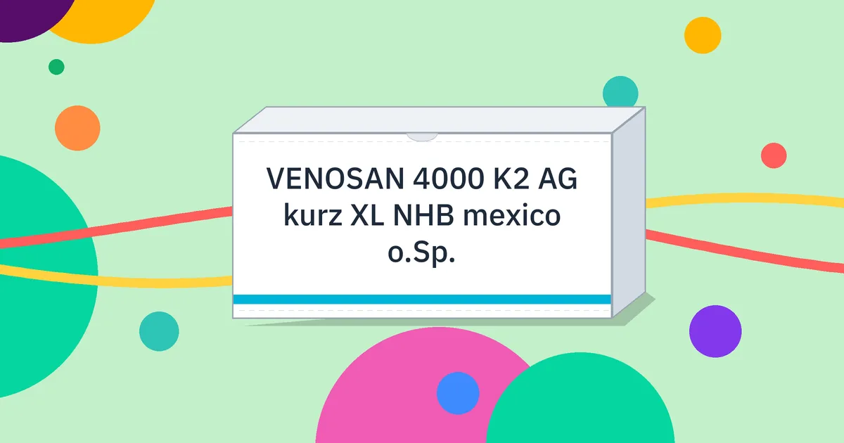 Symbolbild: Packung mit der Aufschrift VENOSAN 4000 K2 AG kurz XL NHB mexico o.Sp. (PZN 14424637) – Verfügbarkeit und Bezug in Apotheken in Frankfurt am Main