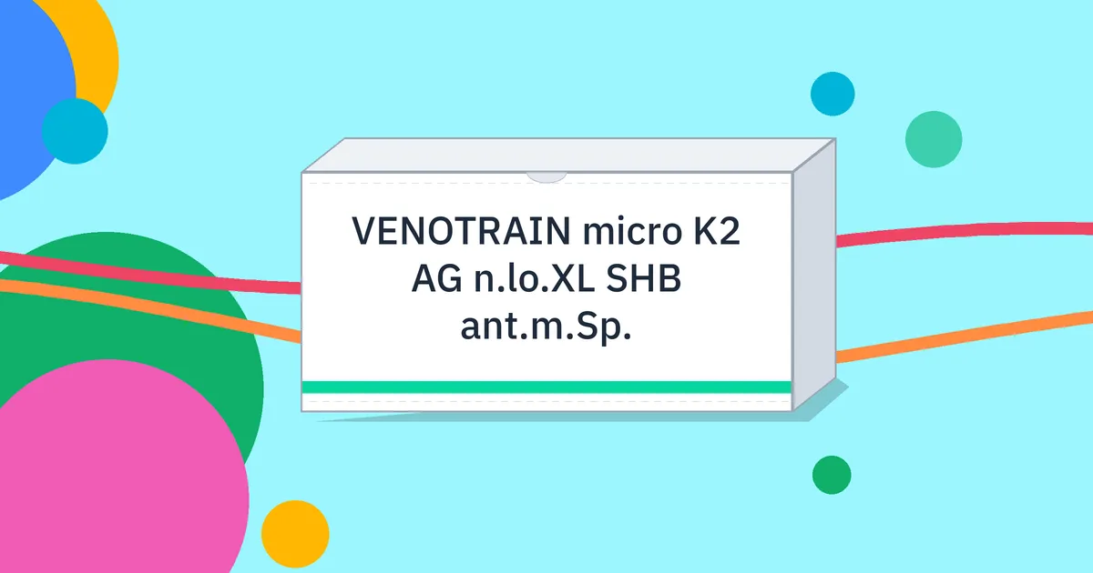 Symbolbild: Packung mit der Aufschrift VENOTRAIN micro K2 AG n.lo.XL SHB ant.m.Sp. (PZN 11063297) – Verfügbarkeit und Bezug in Apotheken in Frankfurt am Main