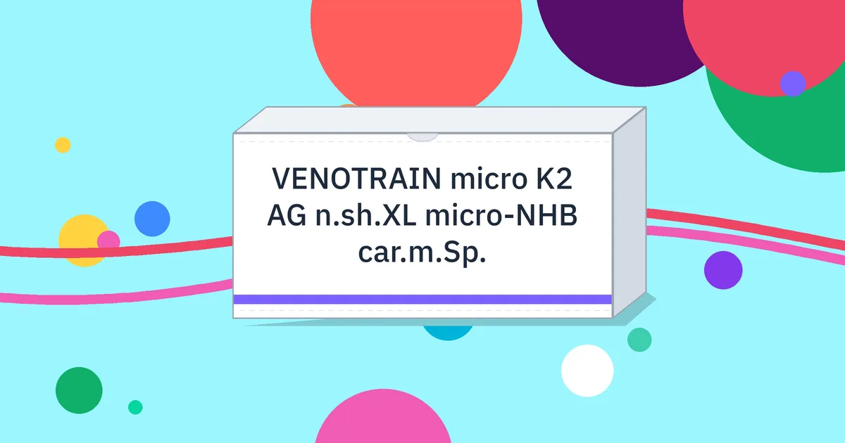 Symbolbild: Packung mit der Aufschrift VENOTRAIN micro K2 AG n.sh.XL micro-NHB car.m.Sp. (PZN 16065303) – Verfügbarkeit und Bezug in Apotheken in Frankfurt am Main