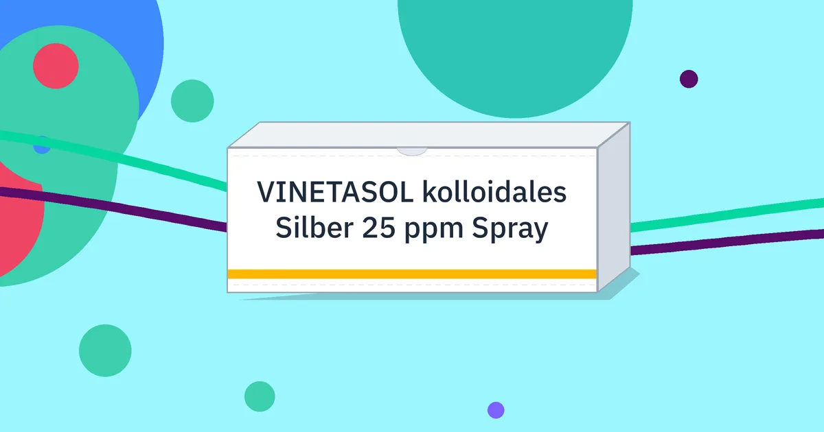 Symbolbild: Packung mit der Aufschrift VINETASOL kolloidales Silber 25 ppm Spray (PZN 18369941) – Verfügbarkeit und Bezug in Apotheken in Frankfurt am Main