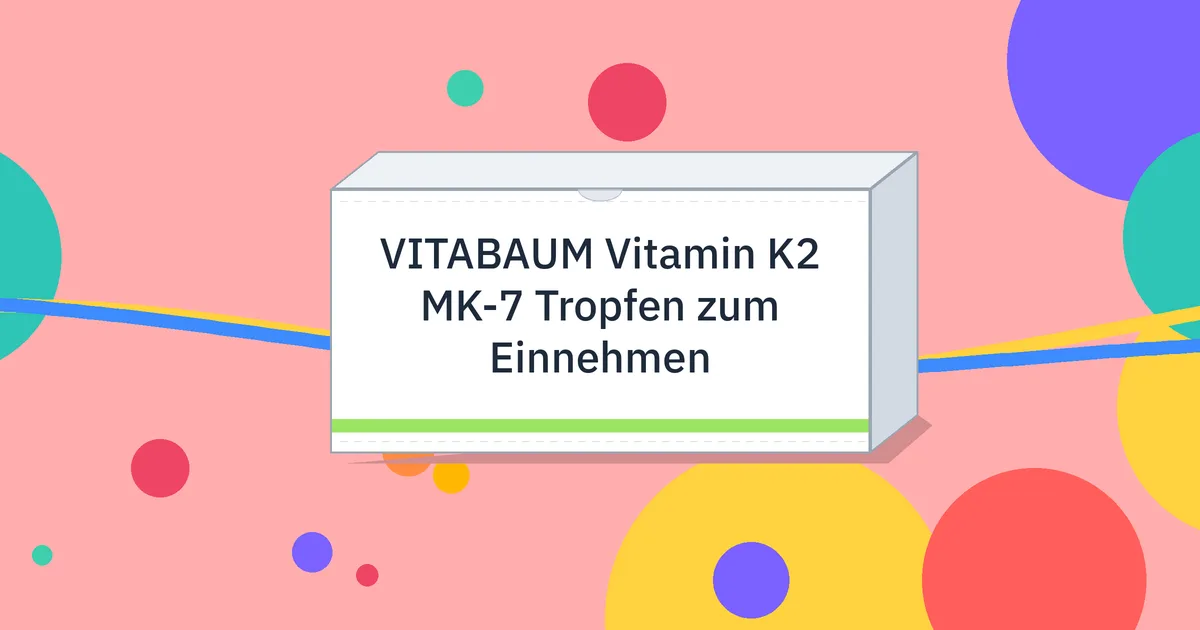 Symbolbild: Packung mit der Aufschrift VITABAUM Vitamin K2 MK-7 Tropfen zum Einnehmen (PZN 16779178) – Verfügbarkeit und Bezug in Apotheken in Frankfurt am Main