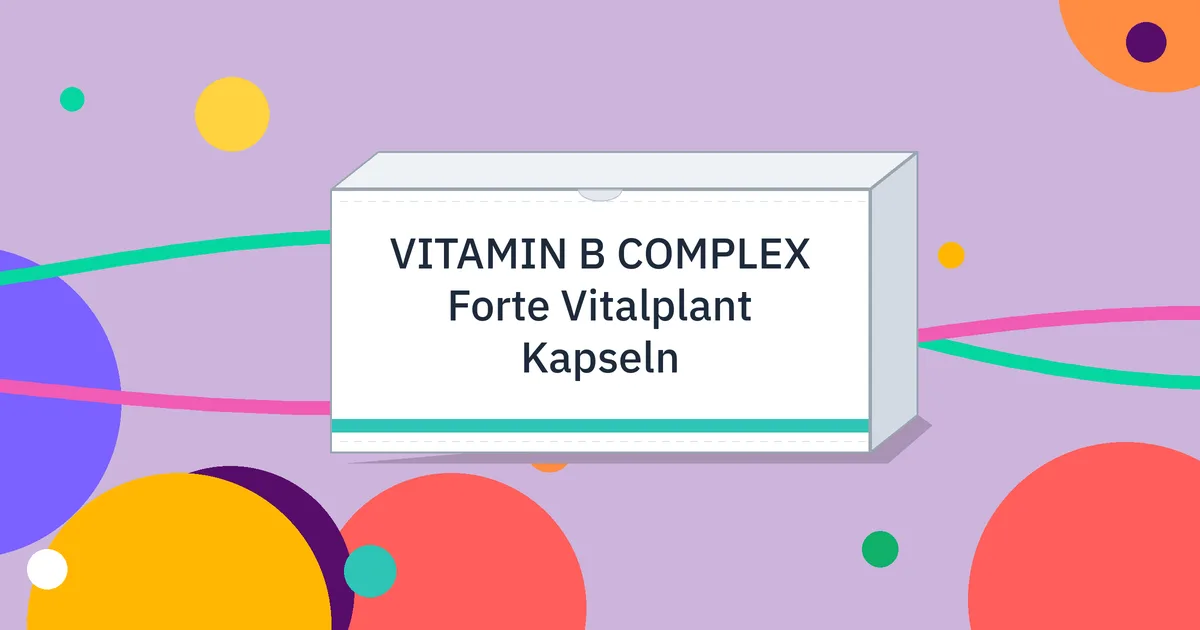 Symbolbild: Packung mit der Aufschrift VITAMIN B COMPLEX Forte Vitalplant Kapseln (PZN 12504326) – Verfügbarkeit und Bezug in Apotheken in Frankfurt am Main