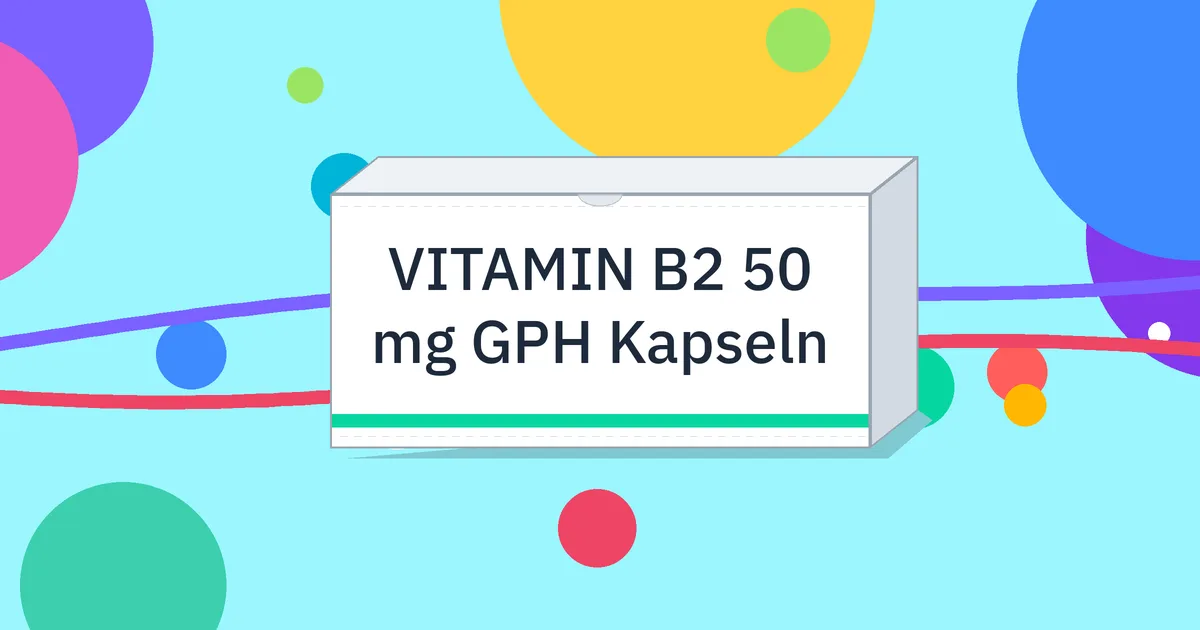 Symbolbild: Packung mit der Aufschrift VITAMIN B2 50 mg GPH Kapseln (PZN 16571294) – Verfügbarkeit und Bezug in Apotheken in Frankfurt am Main