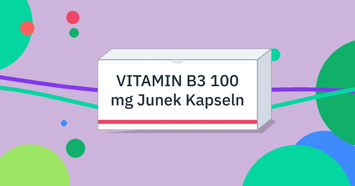Symbolbild: Packung mit der Aufschrift VITAMIN B3 100 mg Junek Kapseln (PZN 04367306) – Verfügbarkeit und Bezug in Apotheken in Frankfurt am Main