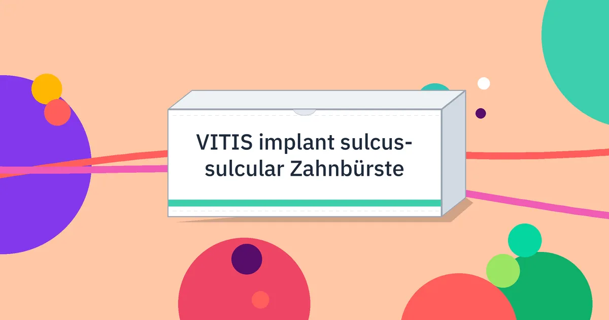 Symbolbild: Packung mit der Aufschrift VITIS implant sulcus-sulcular Zahnbürste (PZN 09426108) – Verfügbarkeit und Bezug in Apotheken in Frankfurt am Main