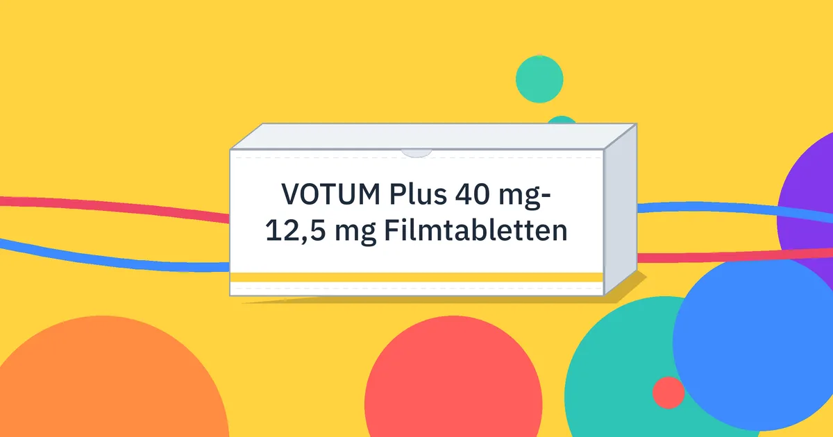 Symbolbild: Packung mit der Aufschrift VOTUM Plus 40 mg-12,5 mg Filmtabletten (PZN 04187389) – Verfügbarkeit und Bezug in Apotheken in Frankfurt am Main