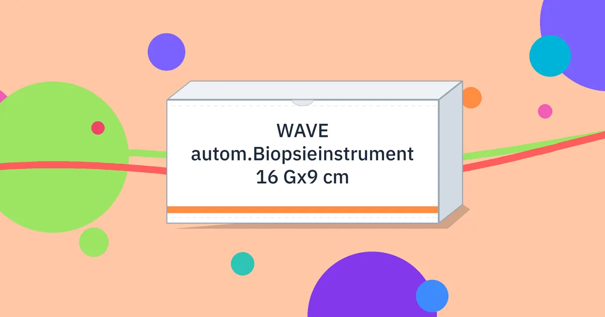Symbolbild: Packung mit der Aufschrift WAVE autom.Biopsieinstrument 16 Gx9 cm (PZN 19529341) – Verfügbarkeit und Bezug in Apotheken in Frankfurt am Main