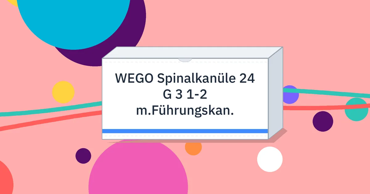 Symbolbild: Packung mit der Aufschrift WEGO Spinalkanüle 24 G 3 1-2 m.Führungskan. (PZN 18859875) – Verfügbarkeit und Bezug in Apotheken in Frankfurt am Main
