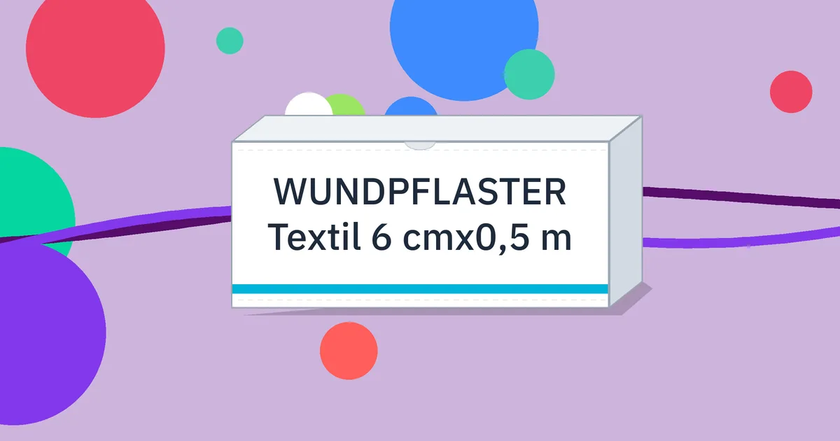 Symbolbild: Packung mit der Aufschrift WUNDPFLASTER Textil 6 cmx0,5 m (PZN 09735022) – Verfügbarkeit und Bezug in Apotheken in Frankfurt am Main
