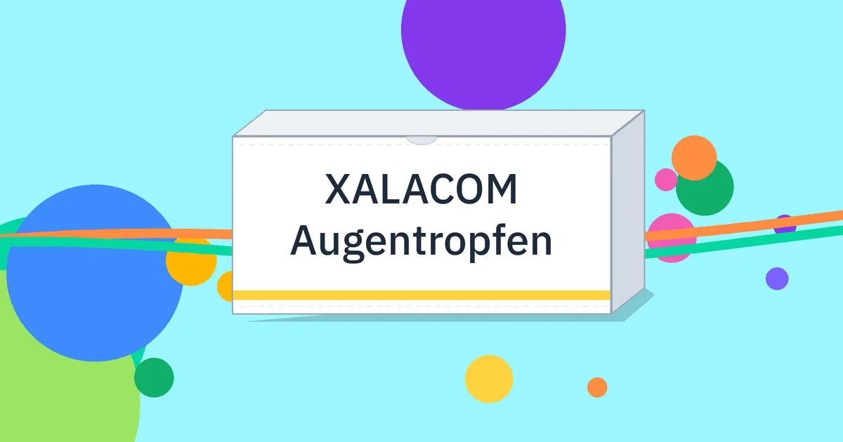 Symbolbild: Packung mit der Aufschrift XALACOM Augentropfen (PZN 01246588) – Verfügbarkeit und Bezug in Apotheken in Frankfurt am Main