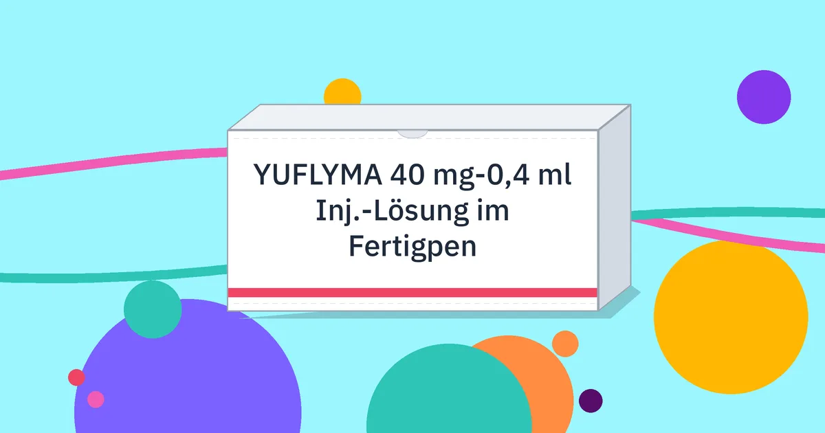 Symbolbild: Packung mit der Aufschrift YUFLYMA 40 mg-0,4 ml Inj.-Lösung im Fertigpen (PZN 18138006) – Verfügbarkeit und Bezug in Apotheken in Frankfurt am Main