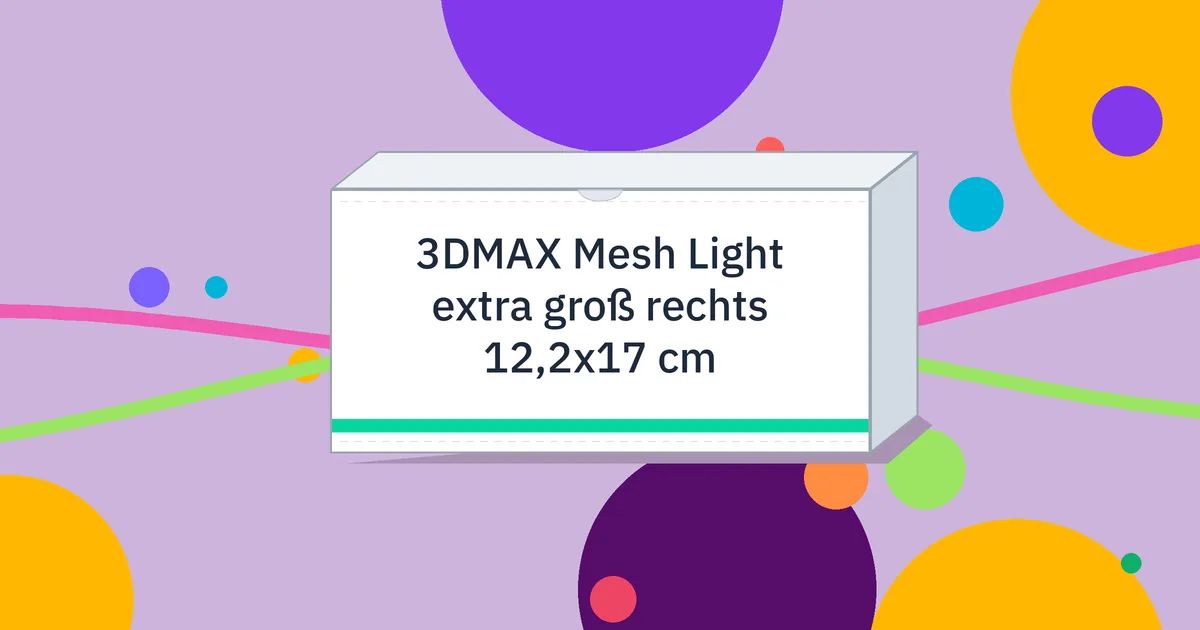 Symbolbild: Packung mit der Aufschrift 3DMAX Mesh Light extra groß rechts 12,2x17 cm (PZN 06110994) – Verfügbarkeit und Bezug in Apotheken in Frankfurt am Main