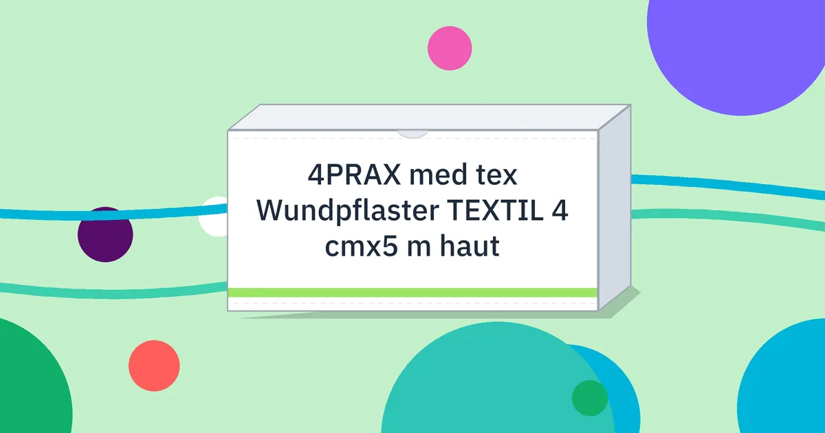 Symbolbild: Packung mit der Aufschrift 4PRAX med tex Wundpflaster TEXTIL 4 cmx5 m haut (PZN 20231138) – Verfügbarkeit und Bezug in Apotheken in Frankfurt am Main