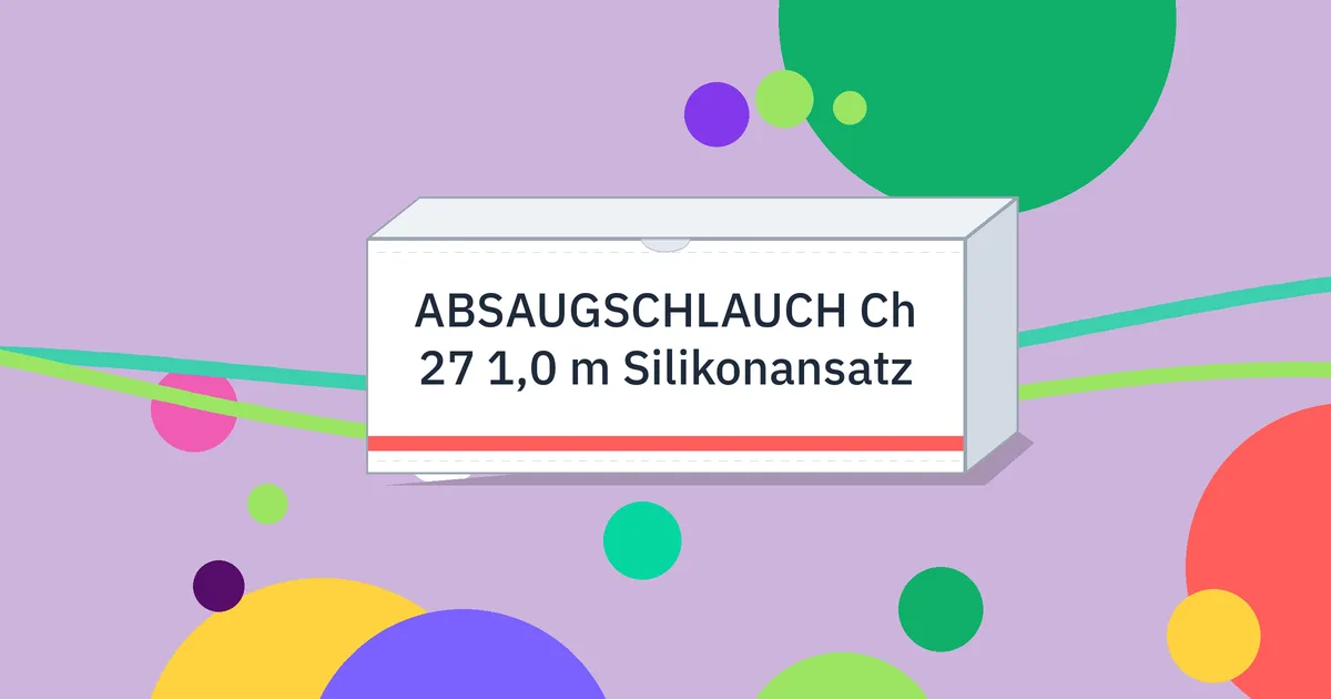 Symbolbild: Packung mit der Aufschrift ABSAUGSCHLAUCH Ch 27 1,0 m Silikonansatz (PZN 17483304) – Verfügbarkeit und Bezug in Apotheken in Frankfurt am Main