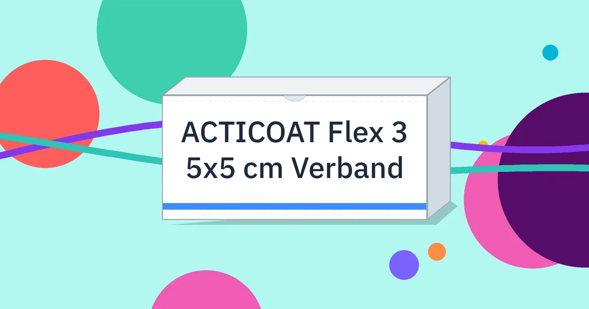 Symbolbild: Packung mit der Aufschrift ACTICOAT Flex 3 5x5 cm Verband (PZN 13347484) – Verfügbarkeit und Bezug in Apotheken in Frankfurt am Main