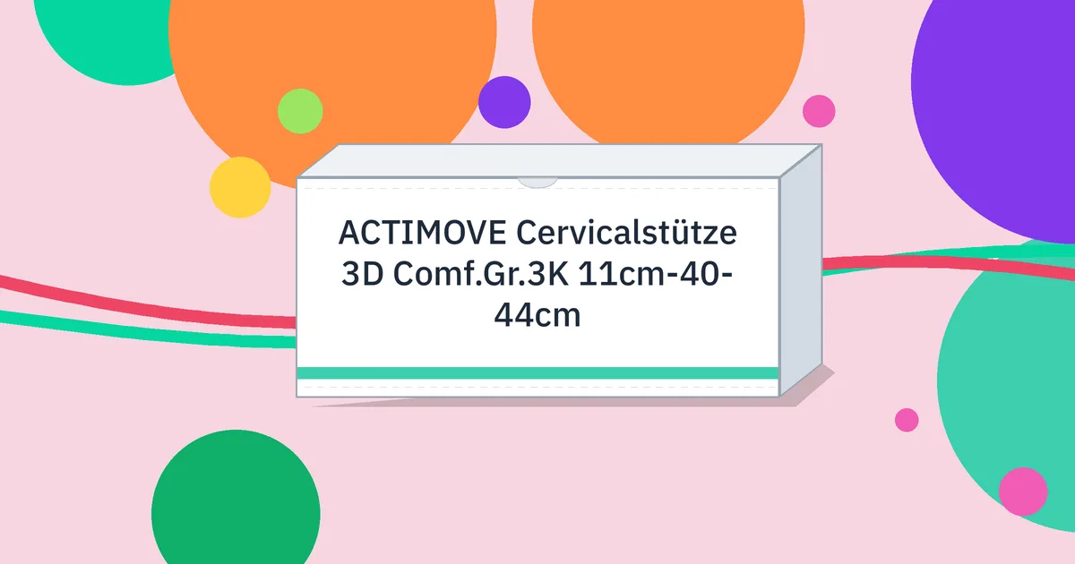 Symbolbild: Packung mit der Aufschrift ACTIMOVE Cervicalstütze 3D Comf.Gr.3K 11cm-40-44cm (PZN 17949056) – Verfügbarkeit und Bezug in Apotheken in Frankfurt am Main