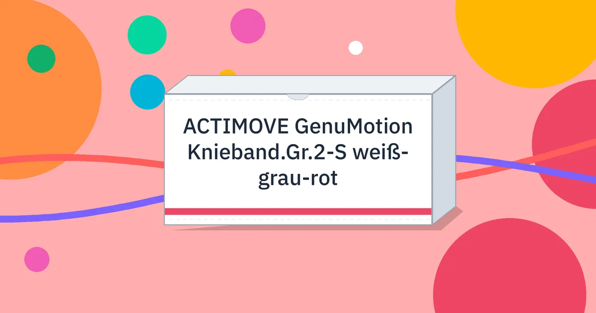 Symbolbild: Packung mit der Aufschrift ACTIMOVE GenuMotion Knieband.Gr.2-S weiß-grau-rot (PZN 17947838) – Verfügbarkeit und Bezug in Apotheken in Frankfurt am Main
