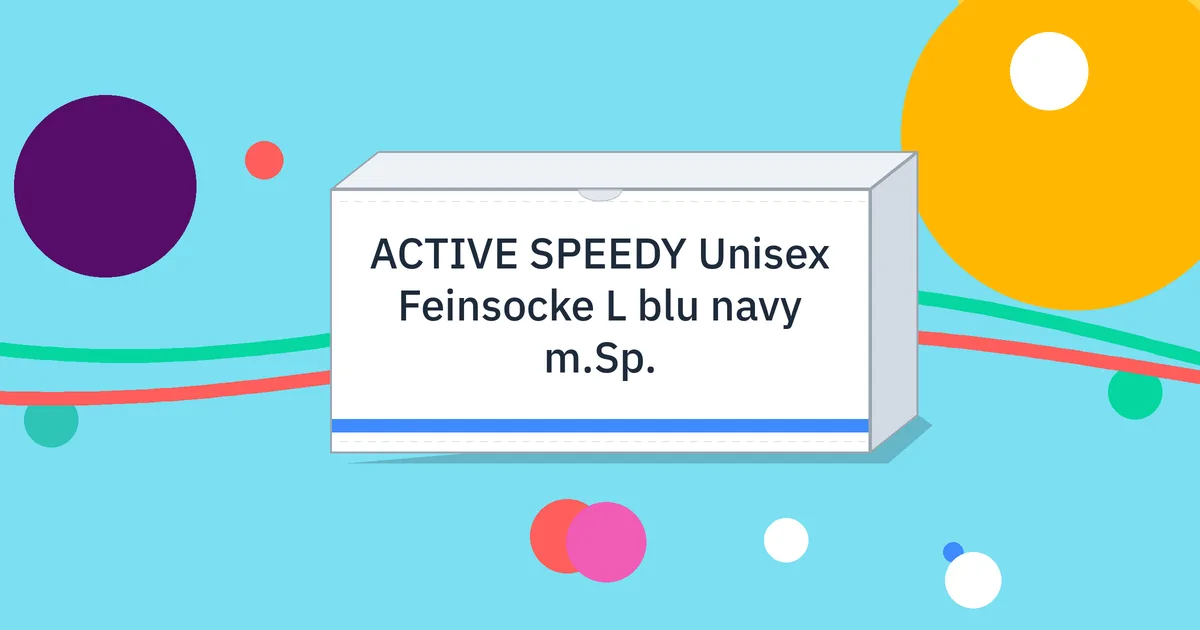 Symbolbild: Packung mit der Aufschrift ACTIVE SPEEDY Unisex Feinsocke L blu navy m.Sp. (PZN 16194963) – Verfügbarkeit und Bezug in Apotheken in Frankfurt am Main