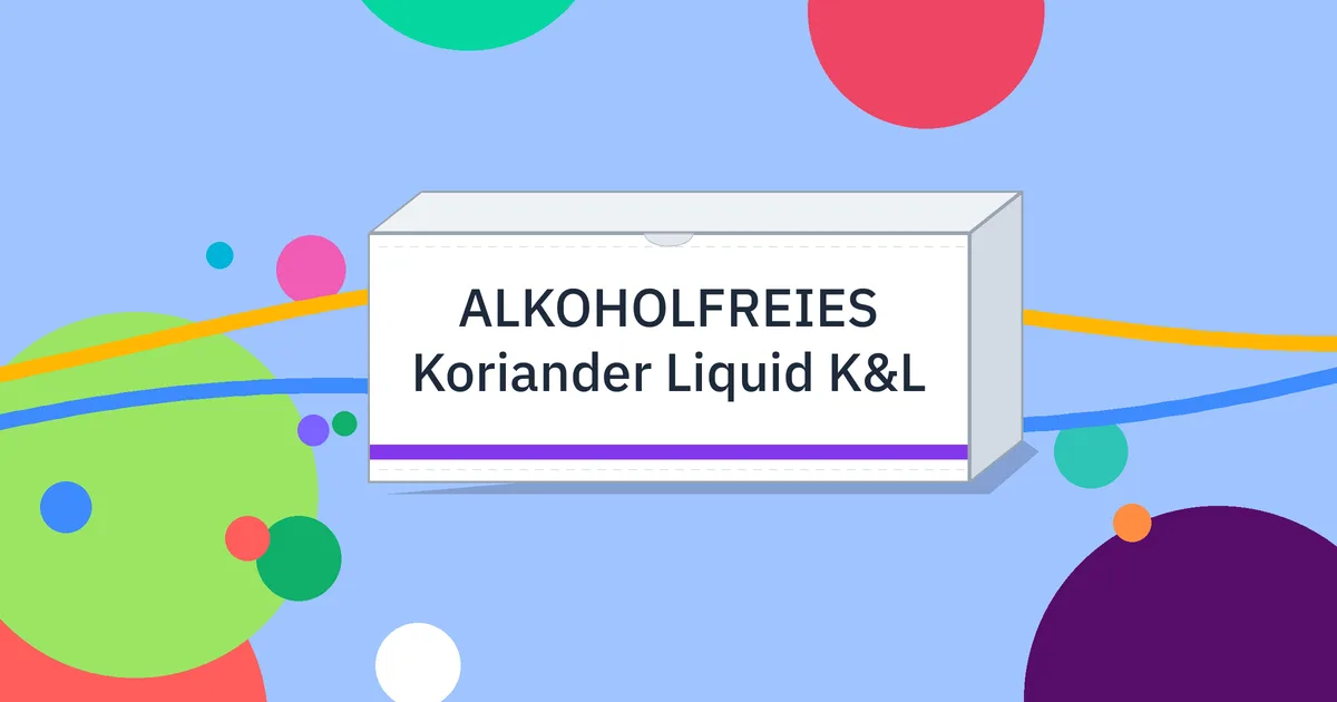 Symbolbild: Packung mit der Aufschrift ALKOHOLFREIES Koriander Liquid K&L (PZN 16900556) – Verfügbarkeit und Bezug in Apotheken in Frankfurt am Main