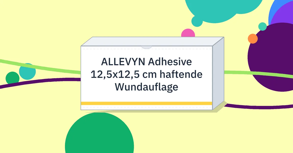 Symbolbild: Packung mit der Aufschrift ALLEVYN Adhesive 12,5x12,5 cm haftende Wundauflage (PZN 19957172) – Verfügbarkeit und Bezug in Apotheken in Frankfurt am Main