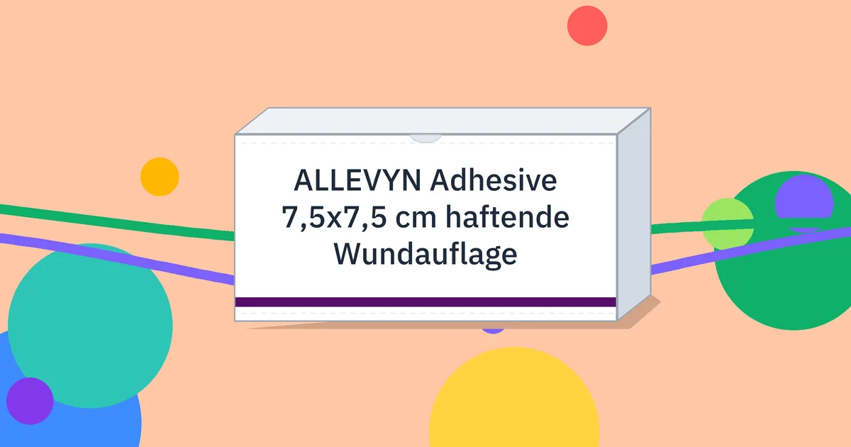 Symbolbild: Packung mit der Aufschrift ALLEVYN Adhesive 7,5x7,5 cm haftende Wundauflage (PZN 12892392) – Verfügbarkeit und Bezug in Apotheken in Frankfurt am Main
