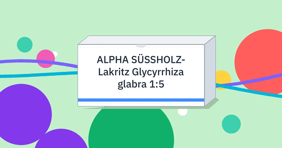Symbolbild: Packung mit der Aufschrift ALPHA SÜSSHOLZ-Lakritz Glycyrrhiza glabra 1:5 (PZN 16584859) – Verfügbarkeit und Bezug in Apotheken in Frankfurt am Main