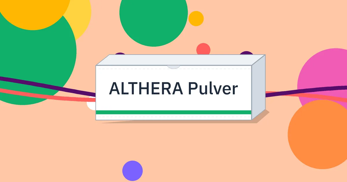 Symbolbild: Packung mit der Aufschrift ALTHERA Pulver (PZN 15786294) – Verfügbarkeit und Bezug in Apotheken in Frankfurt am Main