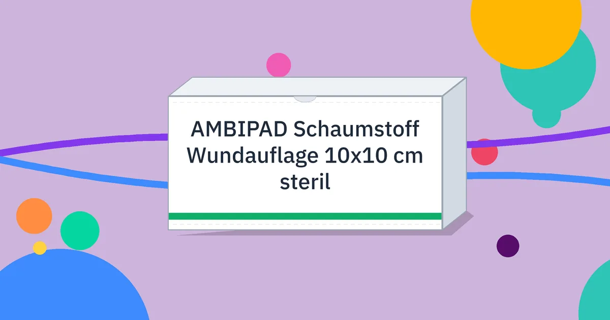 Symbolbild: Packung mit der Aufschrift AMBIPAD Schaumstoff Wundauflage 10x10 cm steril (PZN 17906153) – Verfügbarkeit und Bezug in Apotheken in Frankfurt am Main