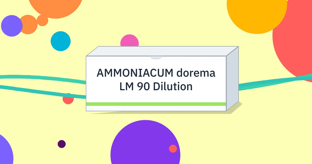 Symbolbild: Packung mit der Aufschrift AMMONIACUM dorema LM 90 Dilution (PZN 13319269) – Verfügbarkeit und Bezug in Apotheken in Frankfurt am Main