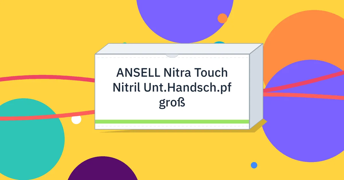 Symbolbild: Packung mit der Aufschrift ANSELL Nitra Touch Nitril Unt.Handsch.pf groß (PZN 06915628) – Verfügbarkeit und Bezug in Apotheken in Frankfurt am Main