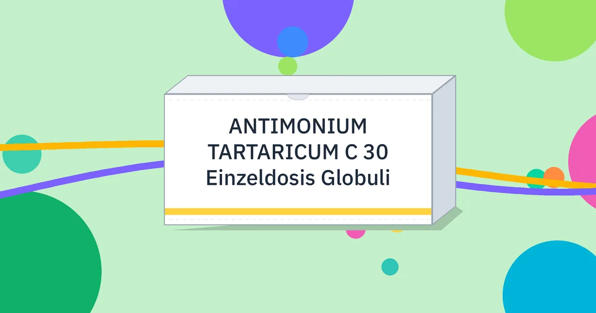 Symbolbild: Packung mit der Aufschrift ANTIMONIUM TARTARICUM C 30 Einzeldosis Globuli (PZN 01543576) – Verfügbarkeit und Bezug in Apotheken in Frankfurt am Main