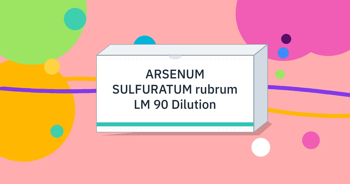 Symbolbild: Packung mit der Aufschrift ARSENUM SULFURATUM rubrum LM 90 Dilution (PZN 12780055) – Verfügbarkeit und Bezug in Apotheken in Frankfurt am Main