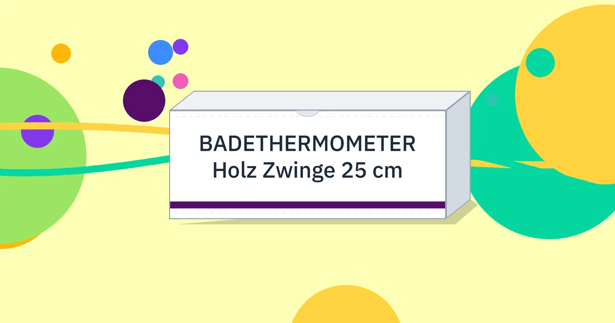 Symbolbild: Packung mit der Aufschrift BADETHERMOMETER Holz Zwinge 25 cm (PZN 04816715) – Verfügbarkeit und Bezug in Apotheken in Frankfurt am Main