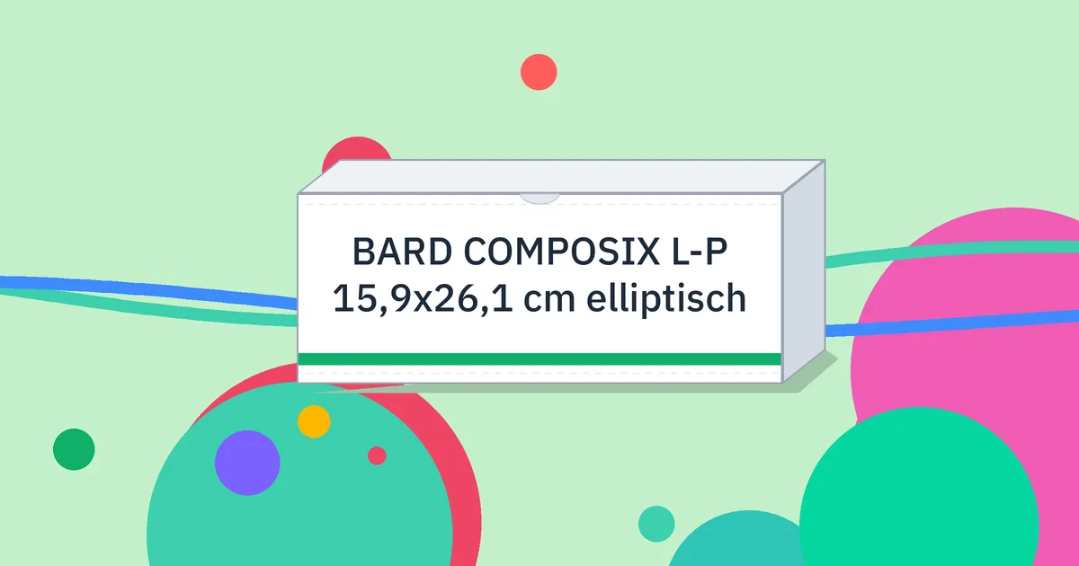 Symbolbild: Packung mit der Aufschrift BARD COMPOSIX L-P 15,9x26,1 cm elliptisch (PZN 02706827) – Verfügbarkeit und Bezug in Apotheken in Frankfurt am Main