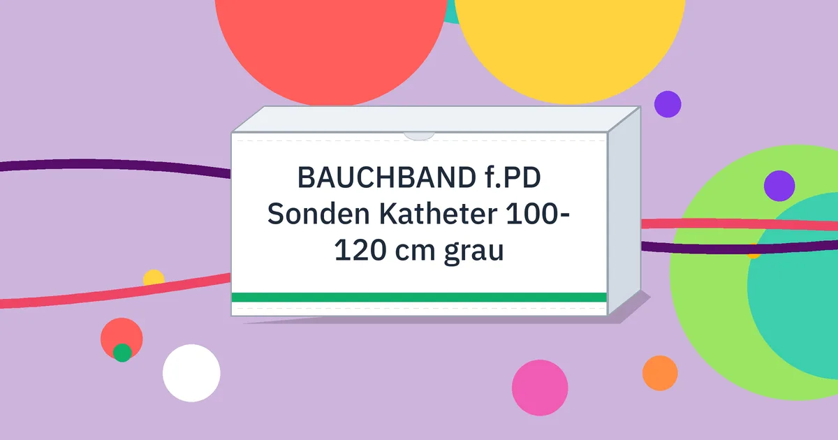Symbolbild: Packung mit der Aufschrift BAUCHBAND f.PD Sonden Katheter 100-120 cm grau (PZN 20652868) – Verfügbarkeit und Bezug in Apotheken in Frankfurt am Main