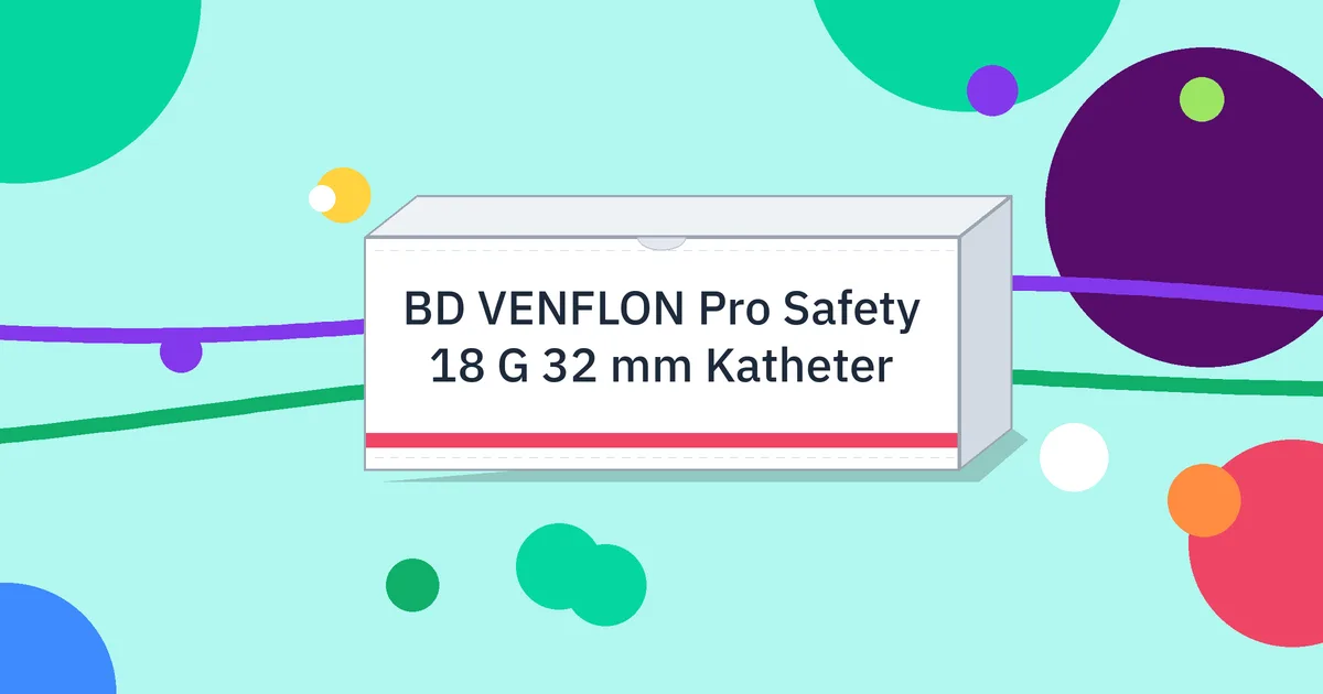 Symbolbild: Packung mit der Aufschrift BD VENFLON Pro Safety 18 G 32 mm Katheter (PZN 13416185) – Verfügbarkeit und Bezug in Apotheken in Frankfurt am Main